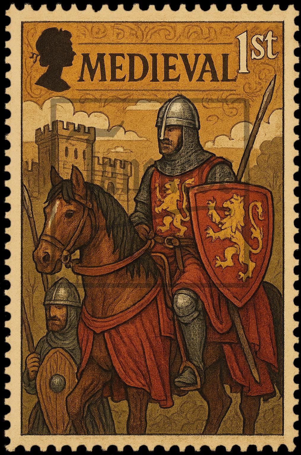 Medieval Knight Postage Stamps Digital Collection - 16 Unique Designs ...