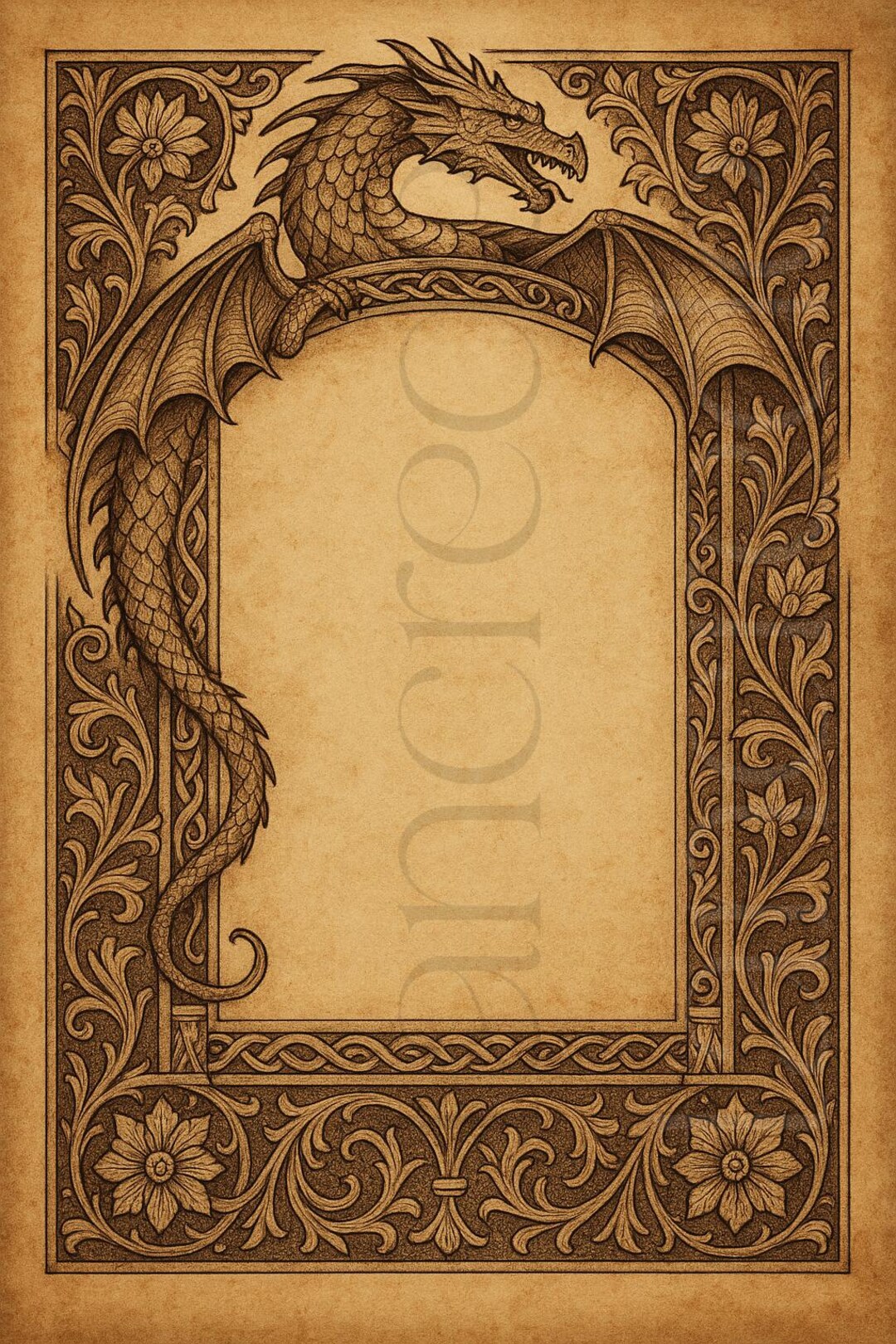 Medieval Dragon Frame Digital Art – Fantasy Gothic Style Wall Poster ...