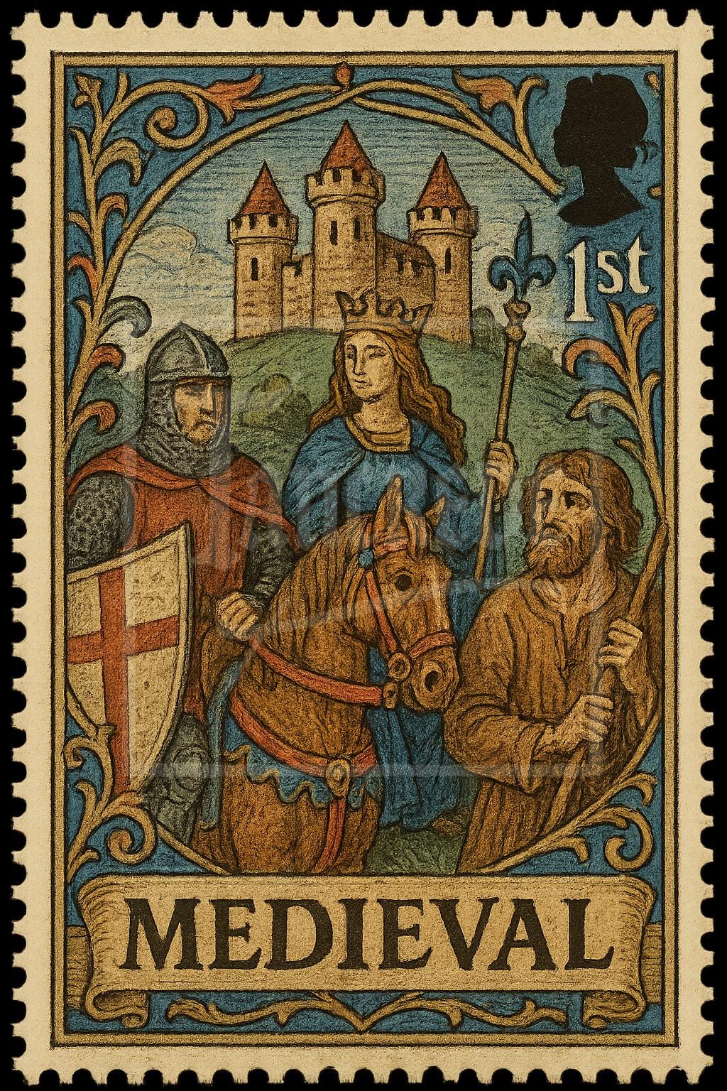 Medieval Knight Postage Stamps Digital Collection - 16 Unique Designs ...