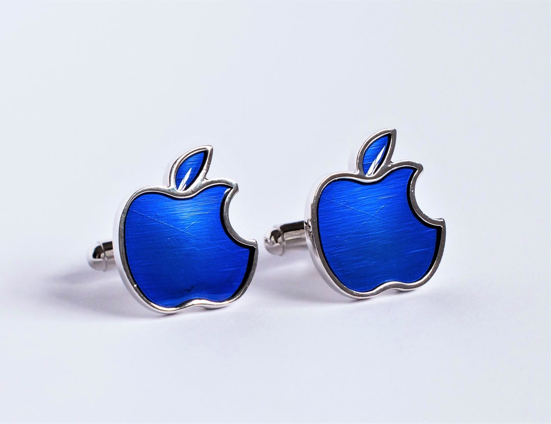 Apple Logo Blue Cufflinks Unique Nerdy Gift for Him Wedding Cufflinks ...