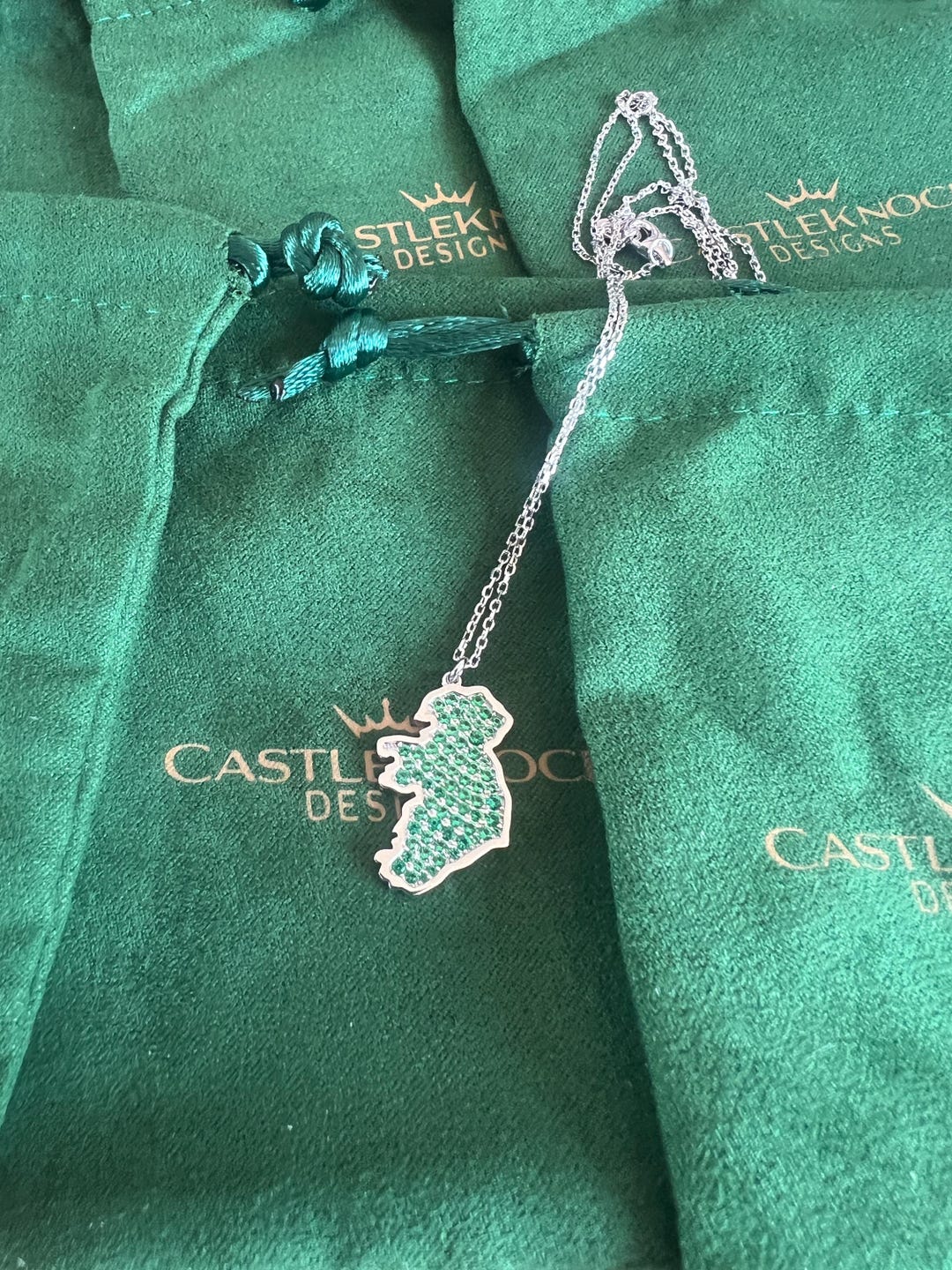 Ireland Map Necklace Sterling Silver Celtic Charm With Emerald ...