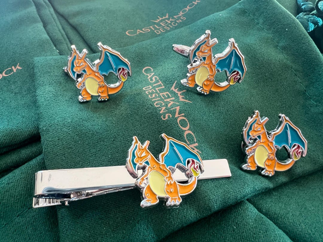 Charizard Cufflinks Tieclip Pin Dragon-inspired Accessories Perfect ...