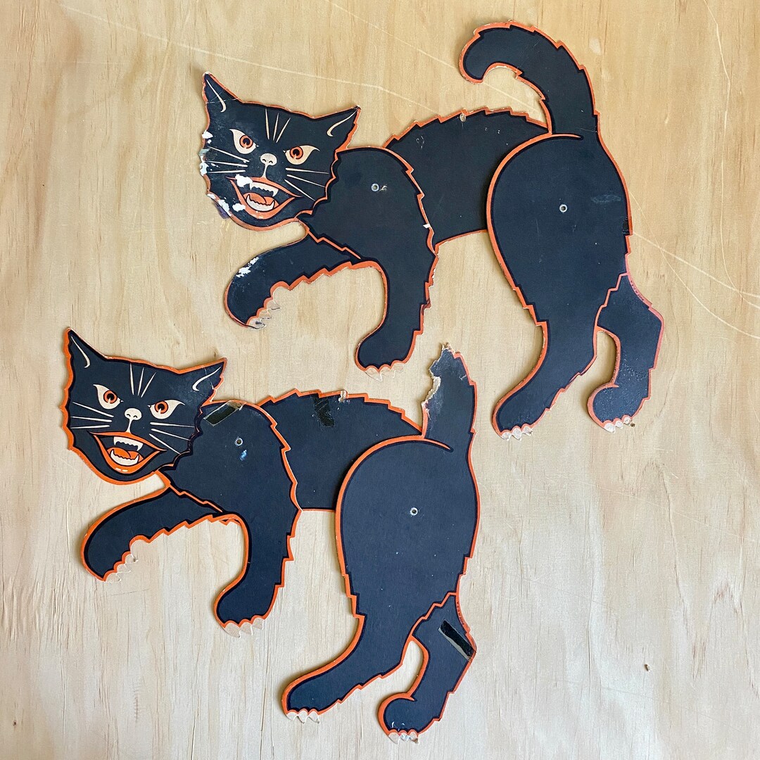 Vintage Halloween Paper Die Cut Mechanical Jointed Scratch Cats TWO - Etsy
