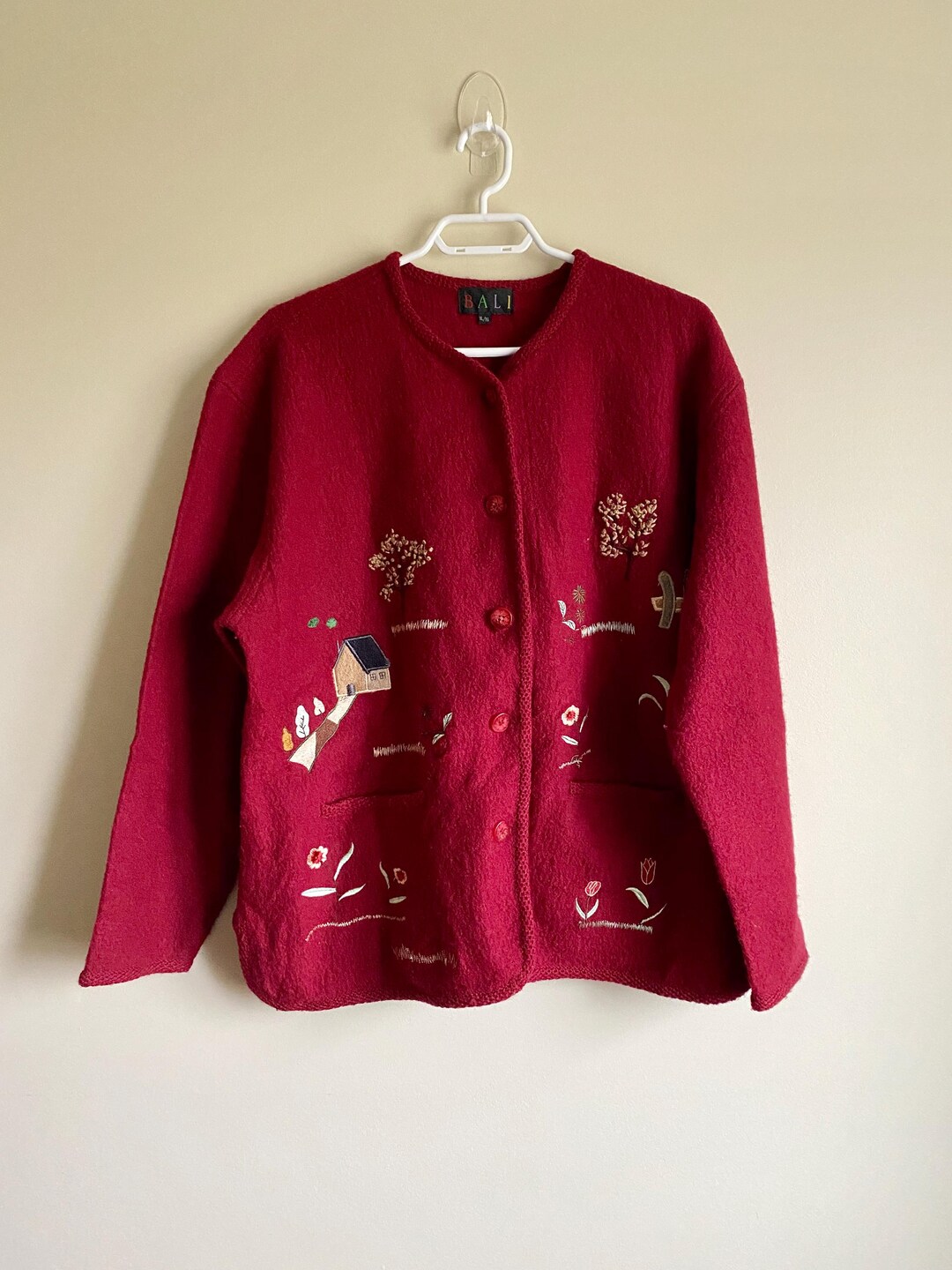 Vintage BALI Wool Cottagecore Embroidered Button Sweater W/ Pockets - Etsy