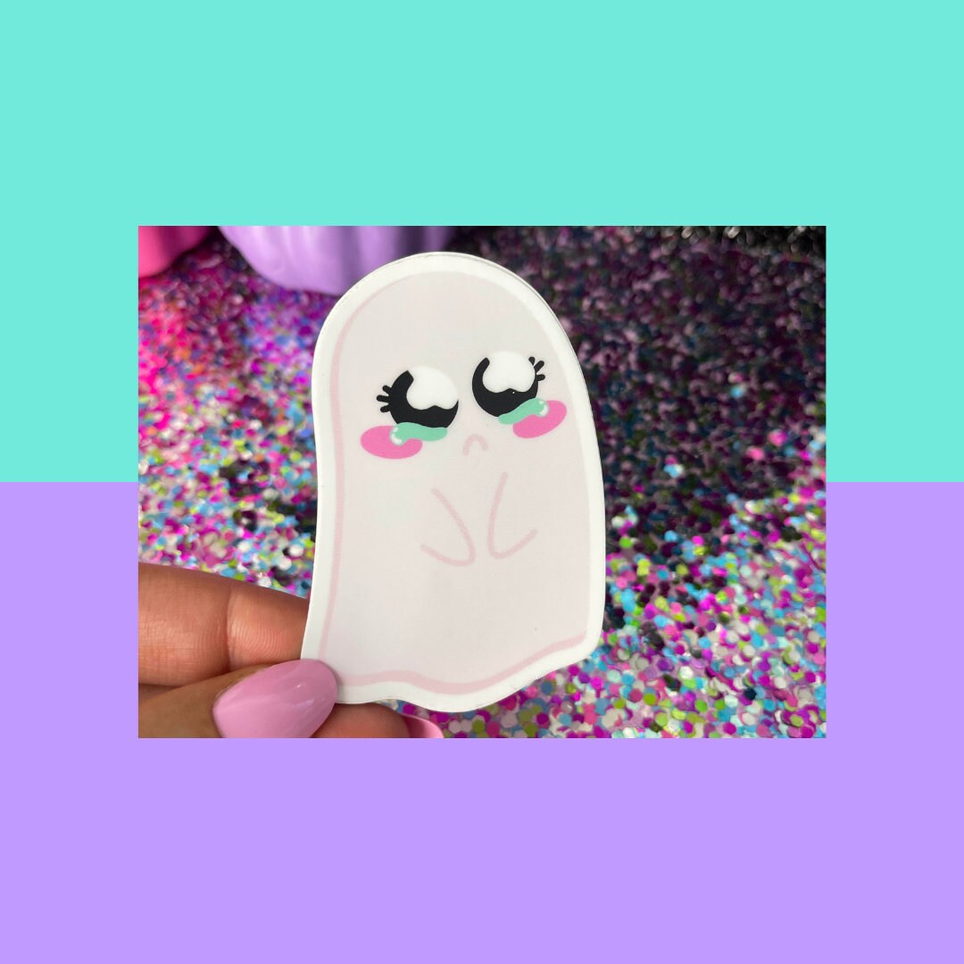 Sad Face Pink Ghost Sticker Cute 3 Die-cut Vinyl Sticker Kawaii ...