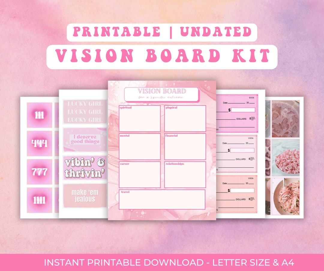 Pink Aesthetic Vision Board Starter Kit for Women, Pink Mood Board ...