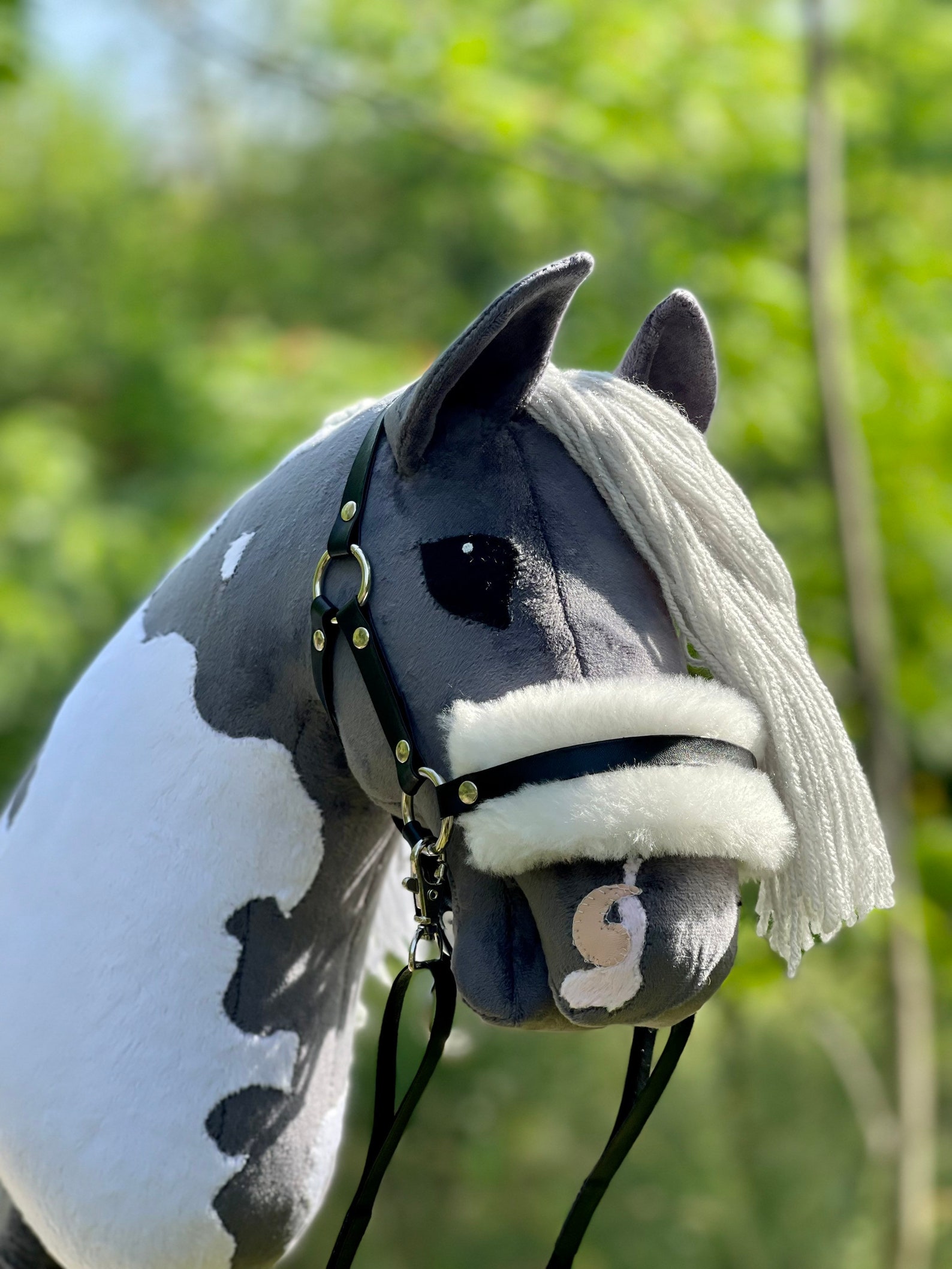 Grey Pinto Hobby Horse With a Black Halter and Reins stick - Etsy