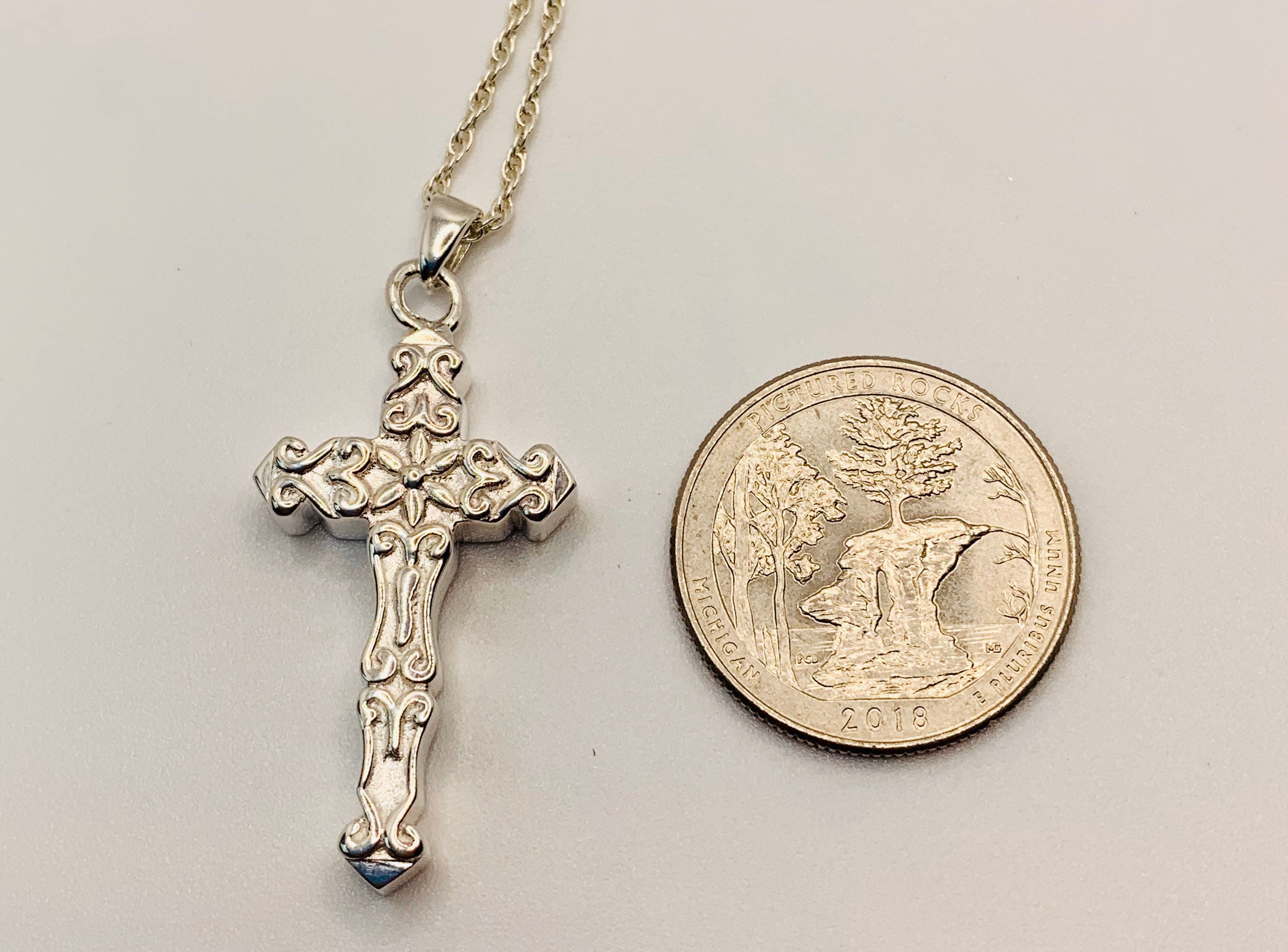 Cremation Memorial Cross Flower Design Cross.925 Sterling | Etsy