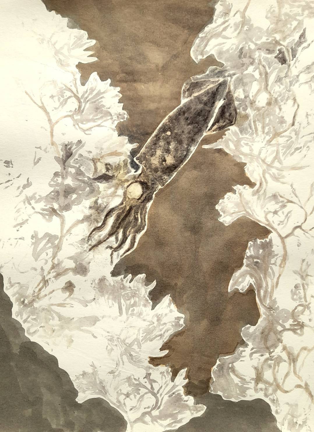 Original Gyotaku Fish Print Squid and Seaweed - Etsy