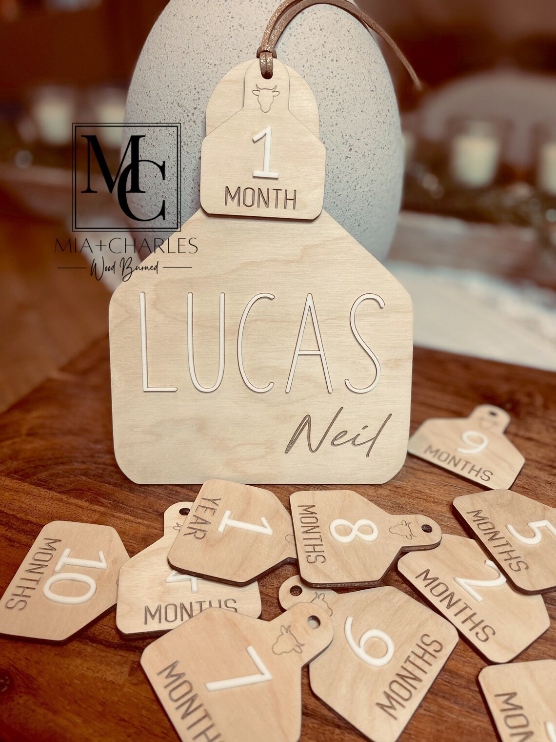 Cow Ear Tag Monthly Milestone Markers, One Month to One Year Baby ...