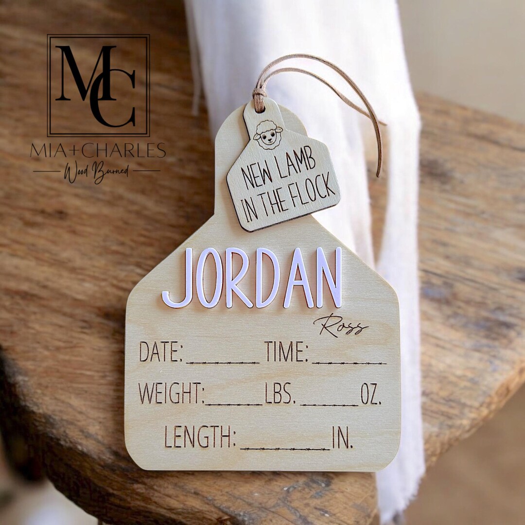 Cattle Ear Tag Birth Announcement, Little Lamb Birth Announcement Sign ...