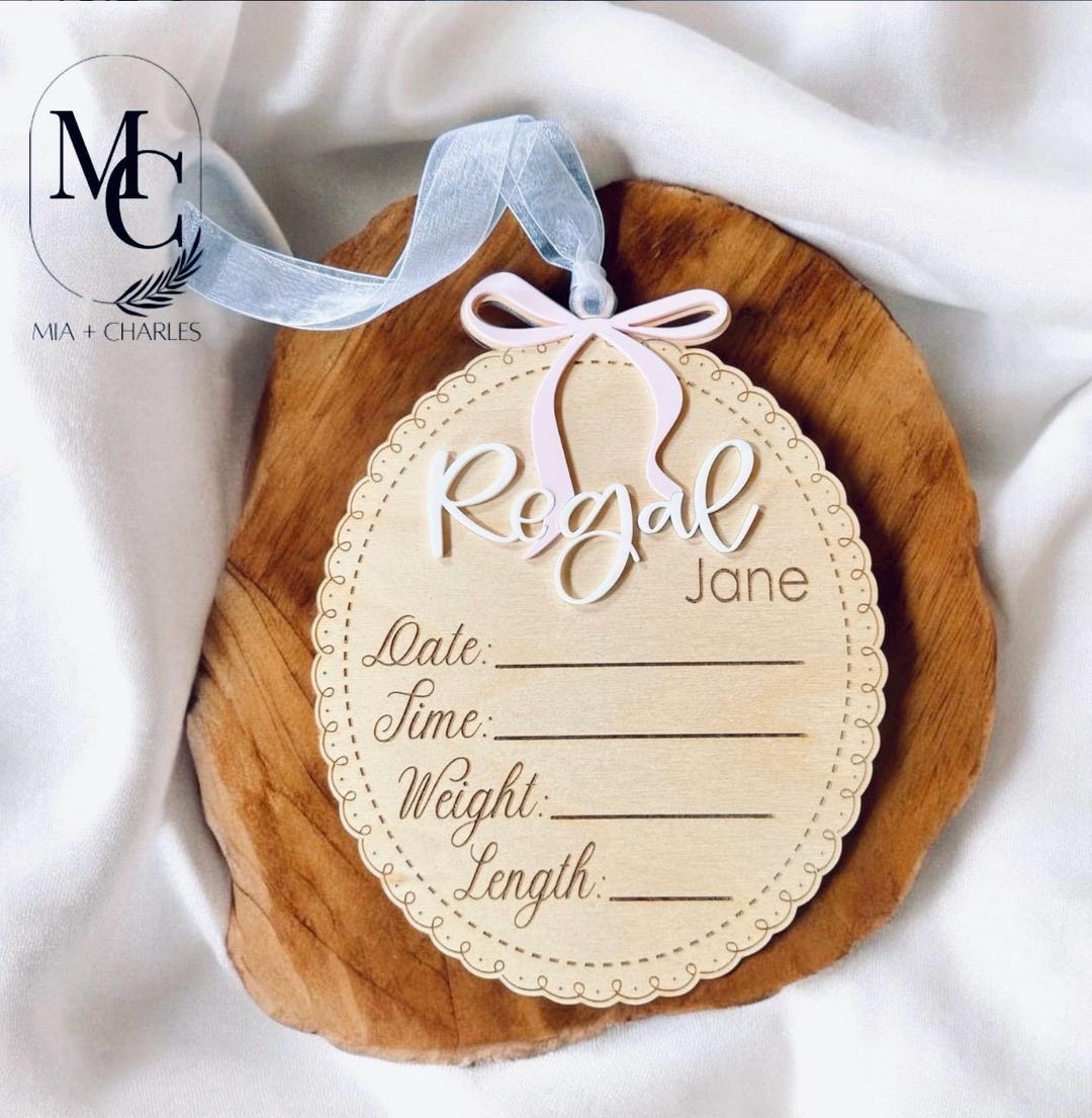 Fancy Bow Birth Stats Sign, Hospital Announcement, Bow Nursery Theme ...