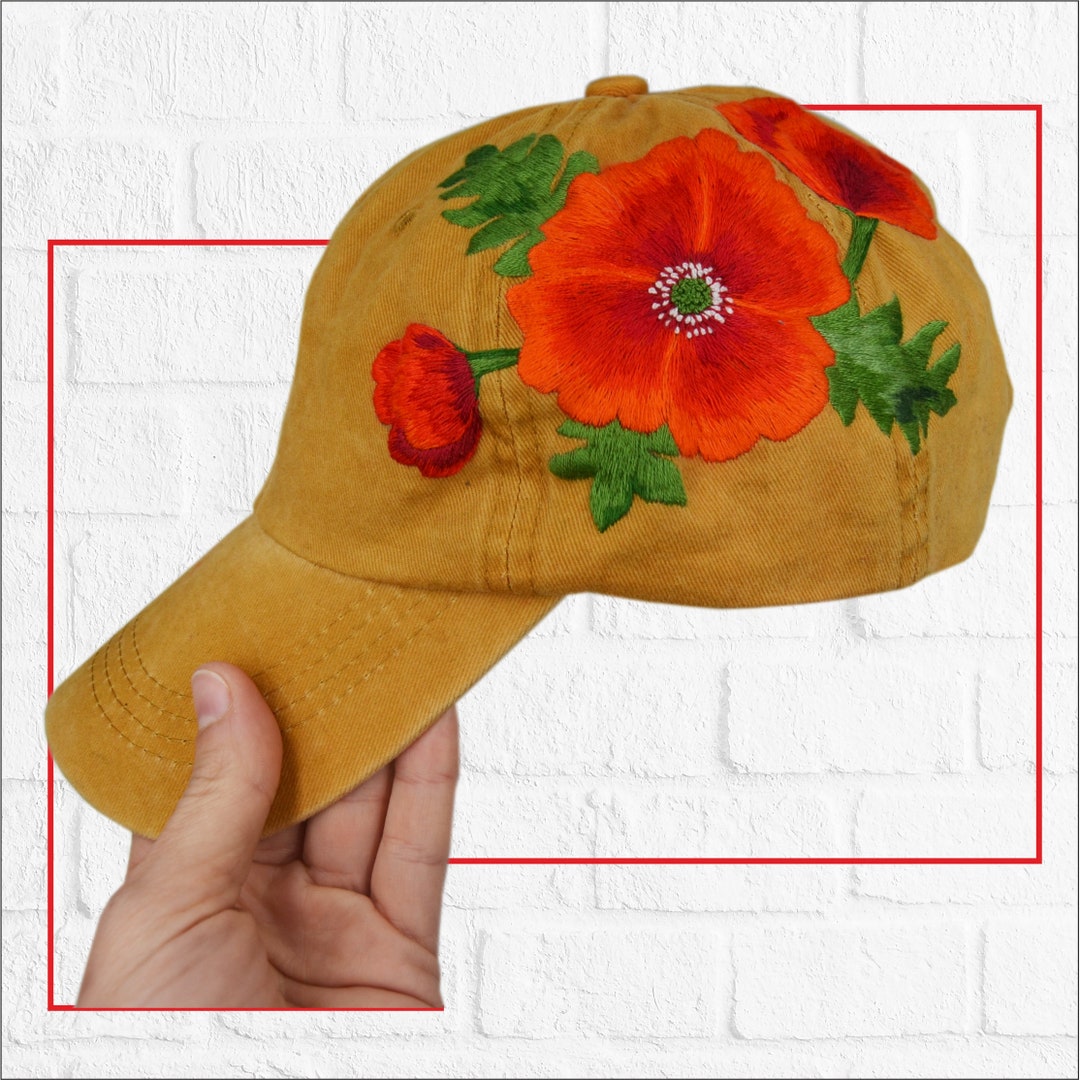 Hand Embroidered Baseball Hat, Flower Trucher Hat, Personalized Gift ...