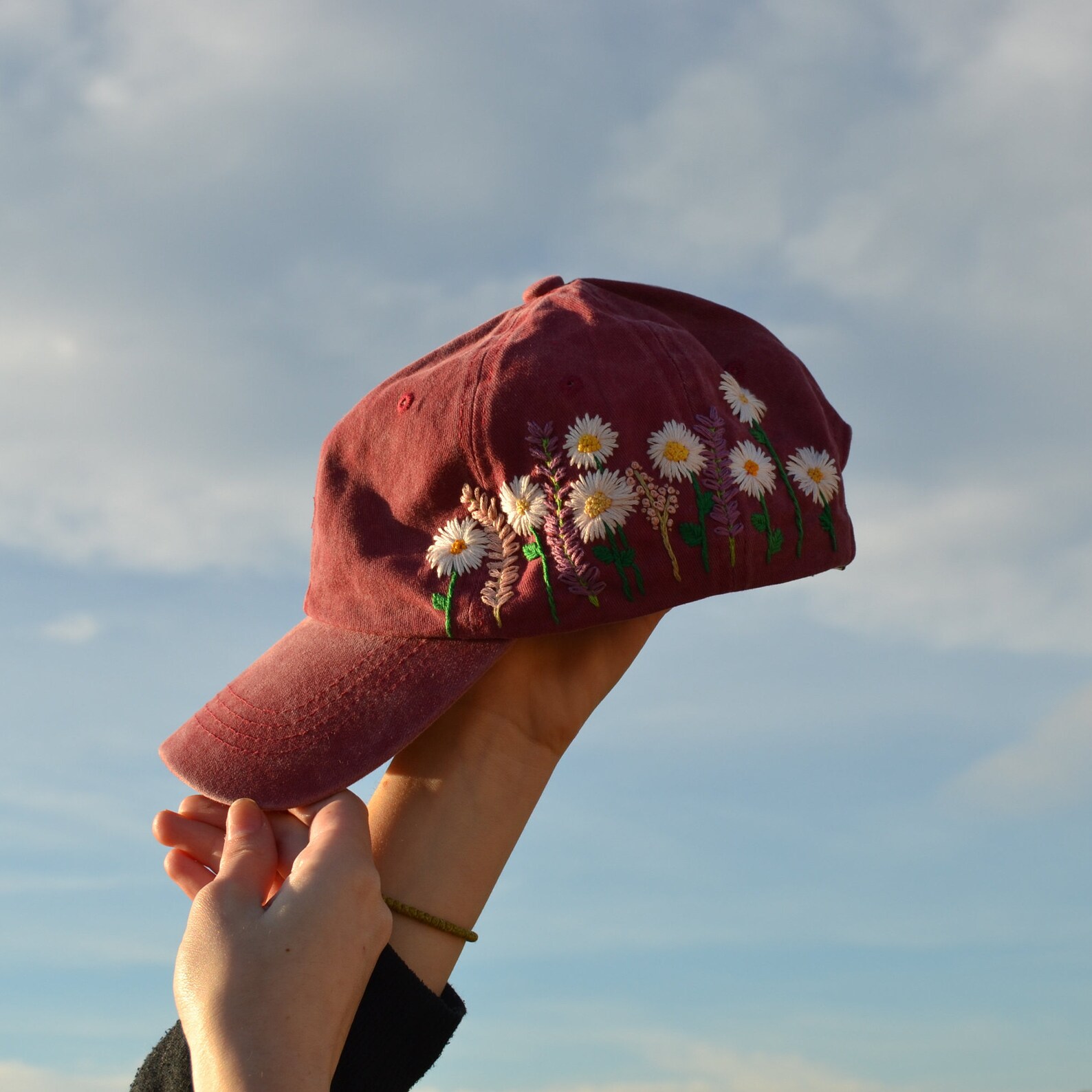 Daisies Embroidered Design, Embroidered Baseball Hat, Flower Embroidery ...