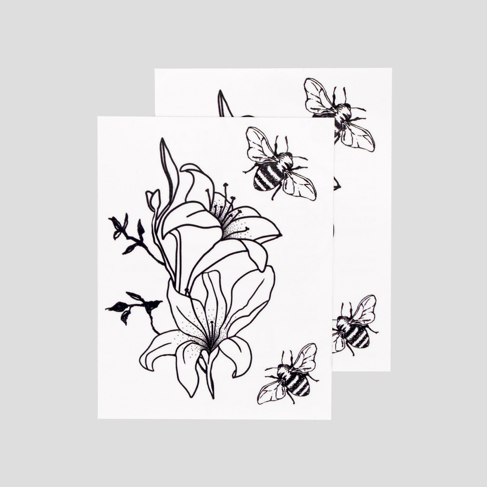 Bee and Lily Temporary Tattoo: Realistic Floral Design (set of 2) - Etsy