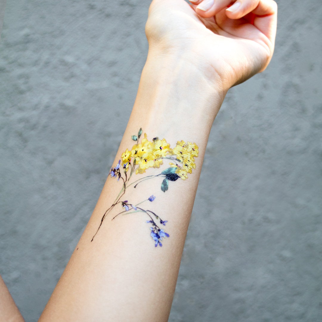 Radiant Floral Temporary Tattoo/ Yellow Flower Tattoo (set of 2) - Etsy