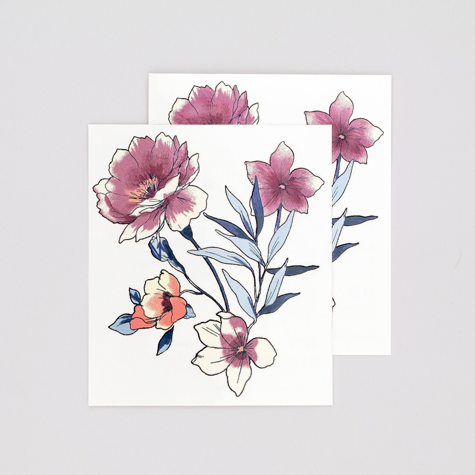 Set of 2 Flower Temporary Tattoos/ Elegant Floral Temporary - Etsy