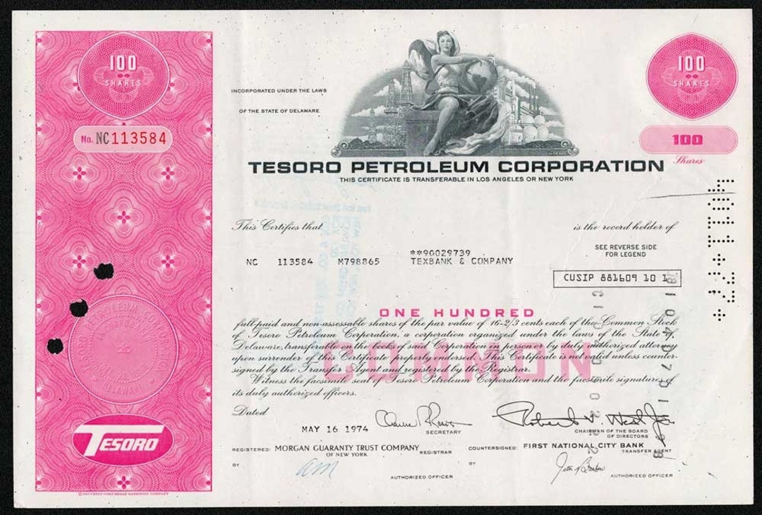 Tesoro Petroleum Corp Stock Certificate - Now Marathon Petroleum - Etsy