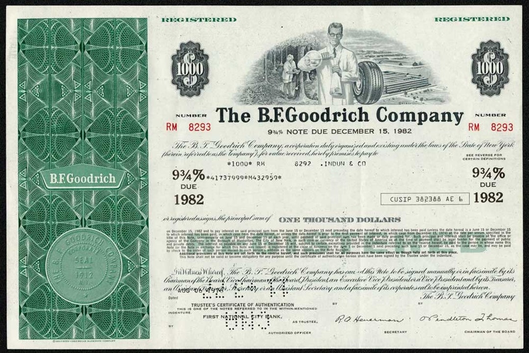 The B.F. Goodrich Company Bond Certificate - Etsy