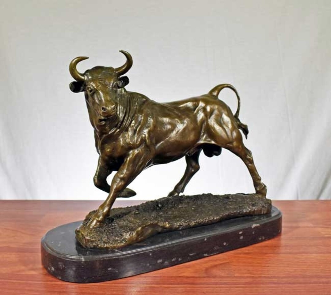 Pure Bronze Standing Bull Statue on Marble - Engraving Available - Etsy
