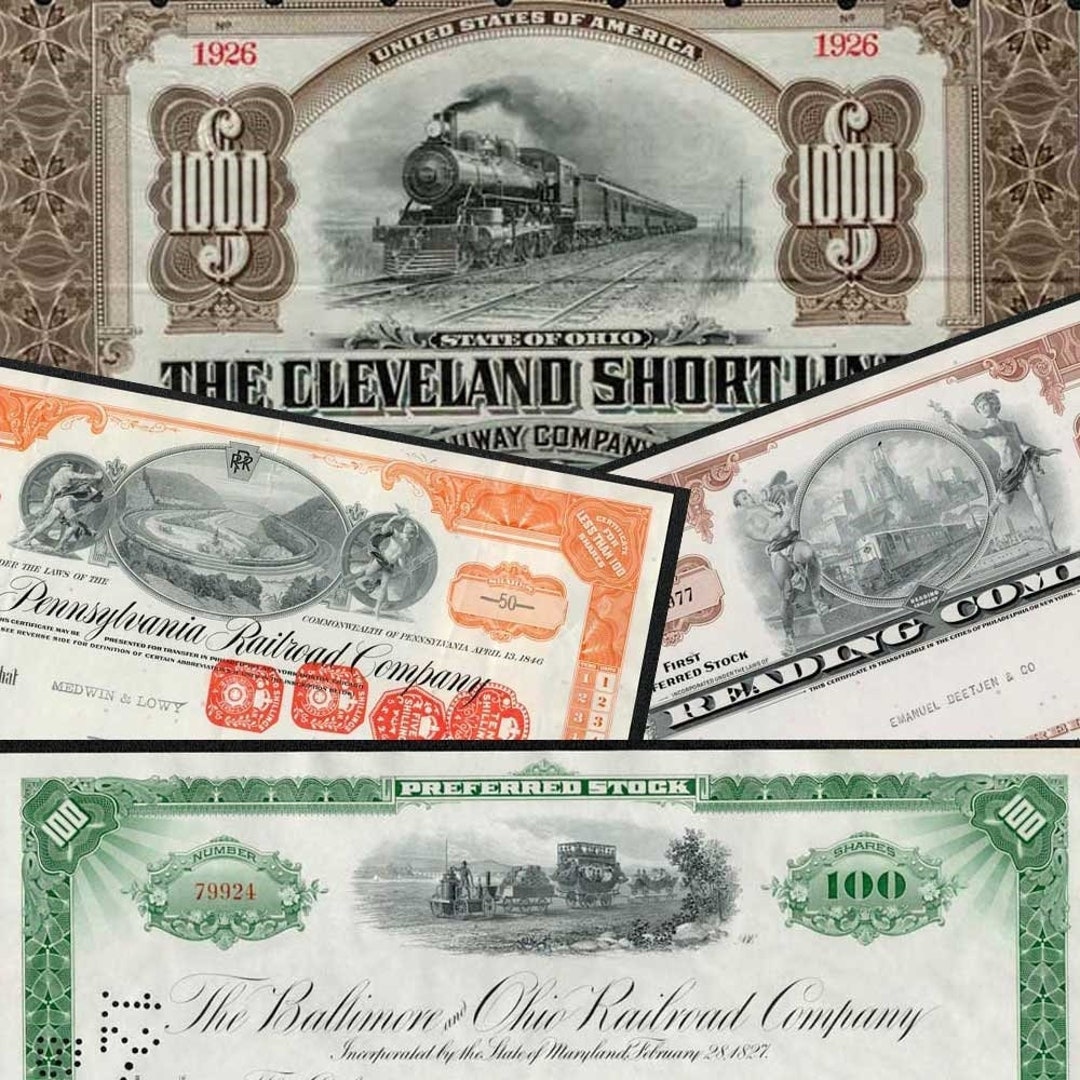 Monopoly Railroad Stock Certificate Set - Etsy