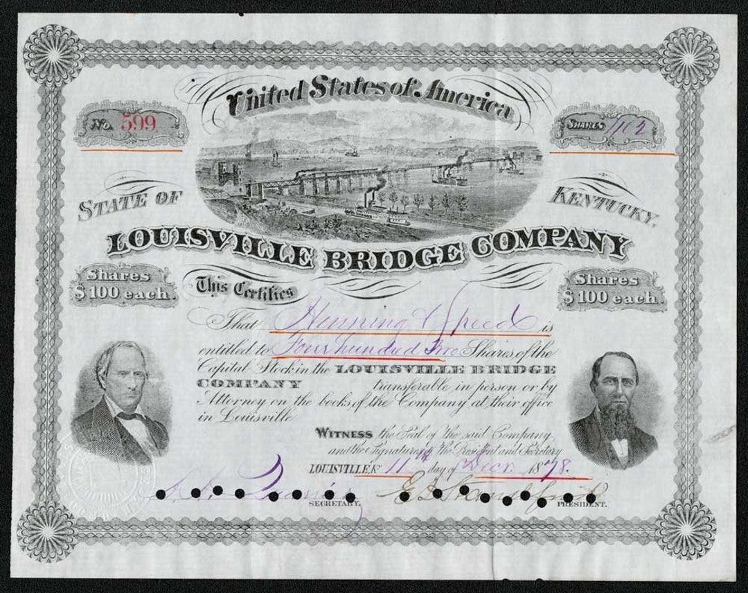 Louisville Bridge Company Stock Certificate - 1870s - Etsy