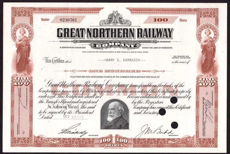 Great Northern Railway Stock Certificate - Etsy