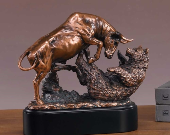 Stock Market Bull and Bear Statue - Dueling Bronze Finished Sculpture ...