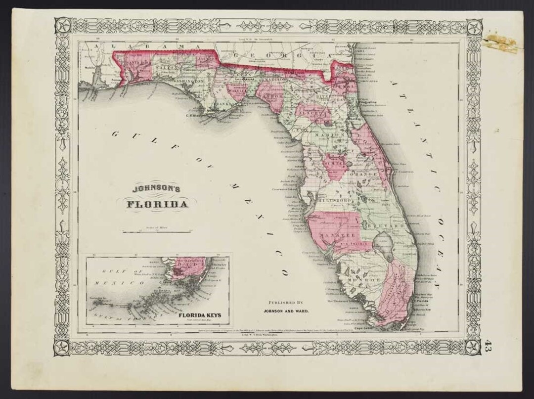 Johnson's Antique Map of Florida - 1865 - Etsy