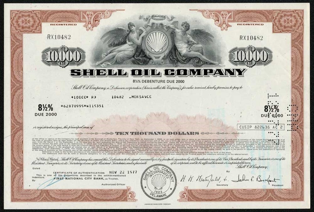 Shell Oil Company 10,000 Bond Certificate - Now Royal Dutch Shell - Etsy