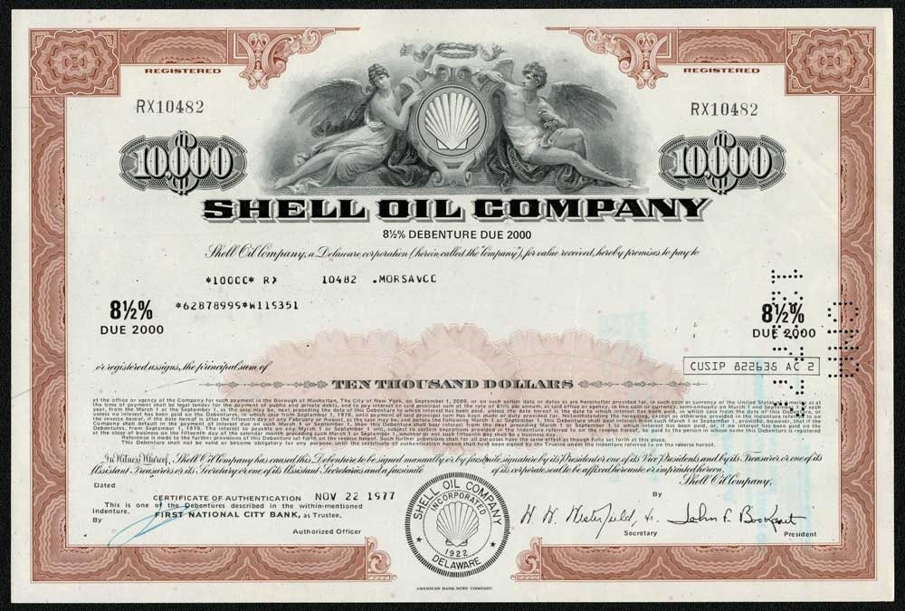 Shell Oil Company 10,000 Bond Certificate - Now Royal Dutch Shell - Etsy