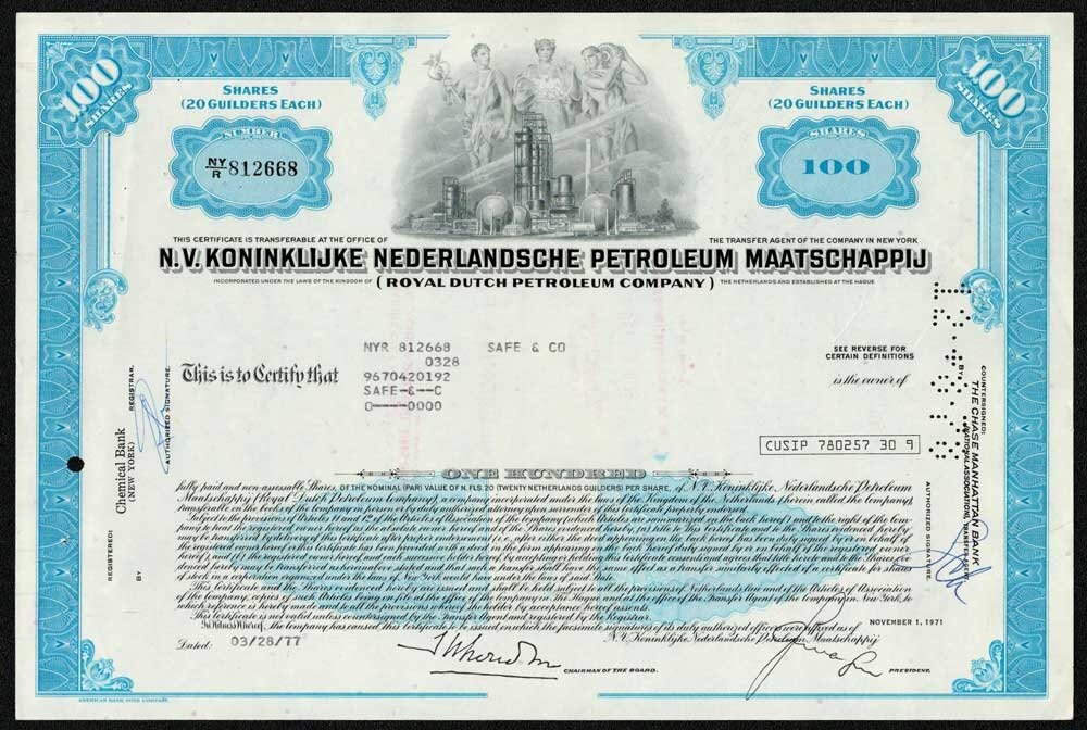 Royal Dutch Petroleum Stock Certificate - Now Shell Oil - Etsy