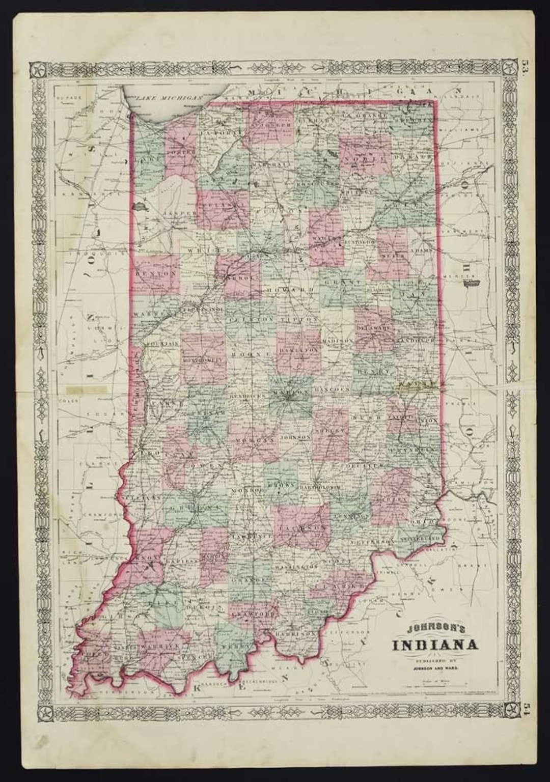 Johnson's Antique Map of Indiana - 1864 - Old Map of Indiana - Etsy