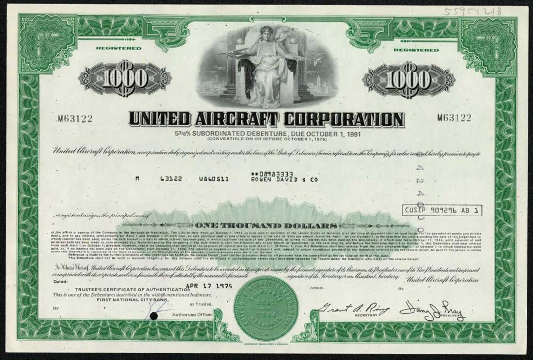 United Aircraft Corporation 1000 Bond - 1970s - Etsy