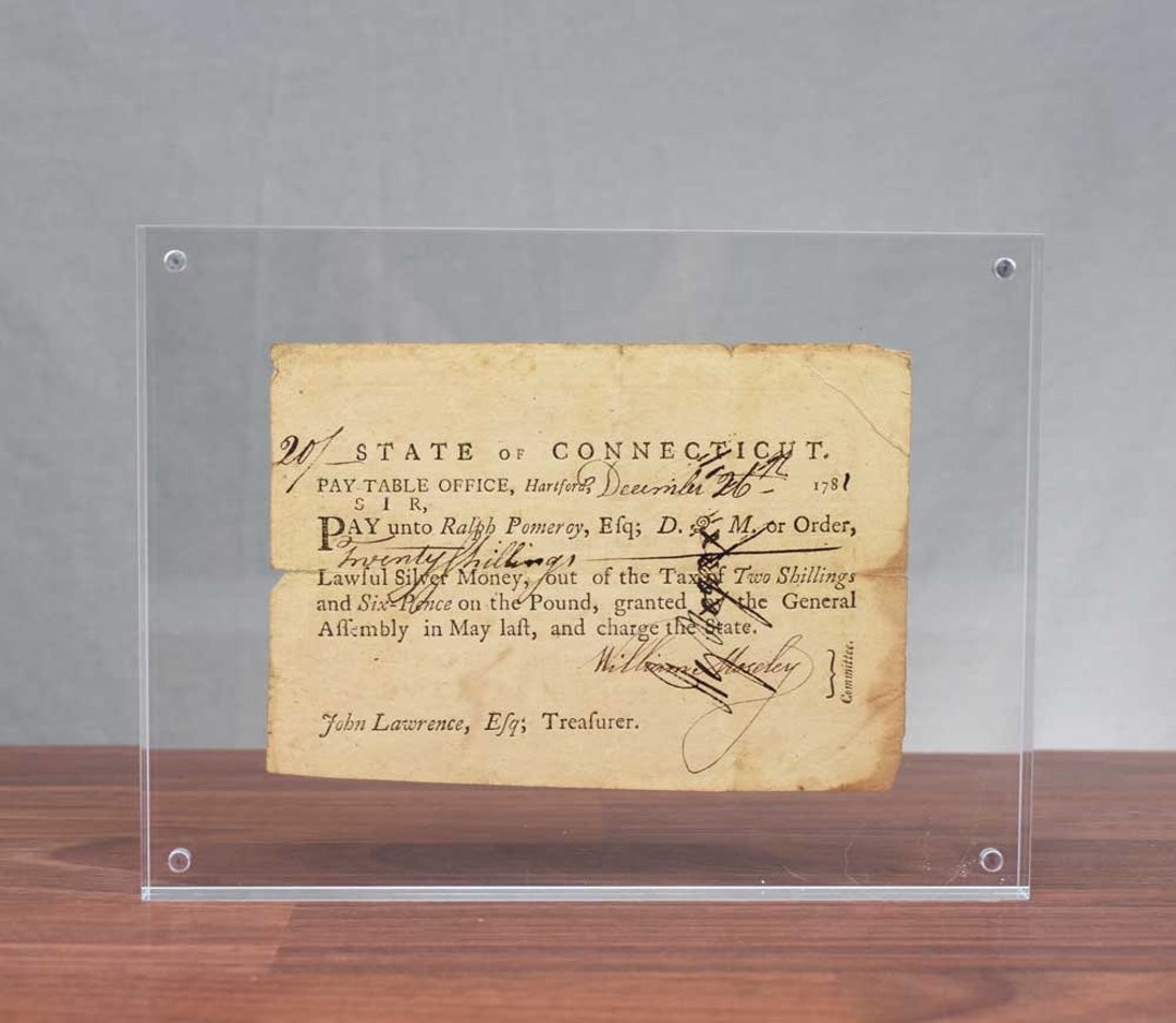 1781 State of Connecticut Note Issued to Ralph Pomeroy & Signed by ...