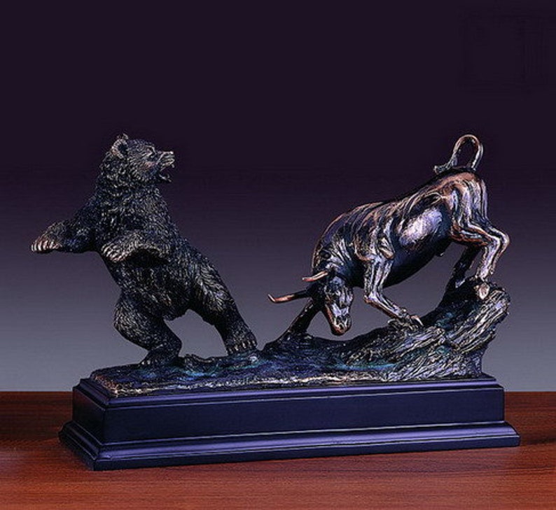 Fighting Stock Market Bull & Bear Statue - Bronzed Bull and Bear ...