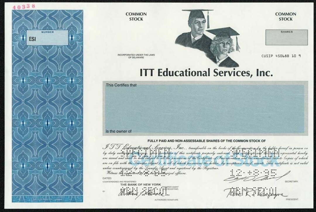 ITT Educational Services, Inc. Specimen Stock Certificate - Scandal ...