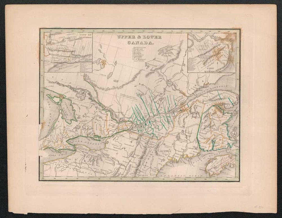1835 Antique Map of Upper & Lower Canada - Bradford - Old Map of Canada ...