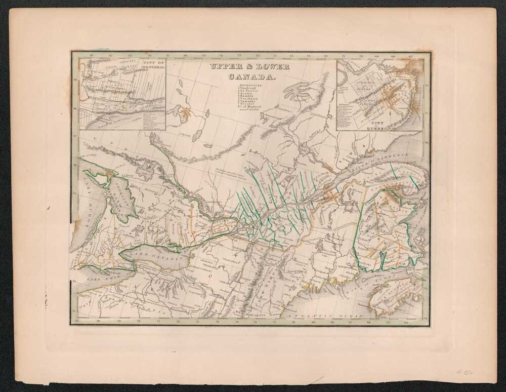 1835 Antique Map of Upper & Lower Canada Bradford Old Map of Canada ...