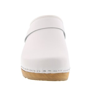 Maja Wood Open Back White Leather Clogs - Etsy