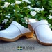 Maja Wood Open Back White Leather Clogs - Etsy