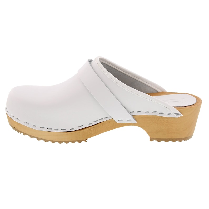 Maja Wood Open Back White Leather Clogs - Etsy
