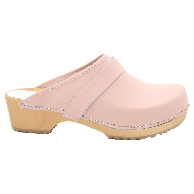 Maja Wood Open Back Pink Leather Clogs - Etsy
