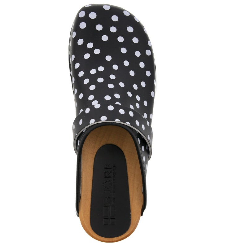 Emma Wooden Open Back Leather Clogs in Black and White Polka Dots - Etsy