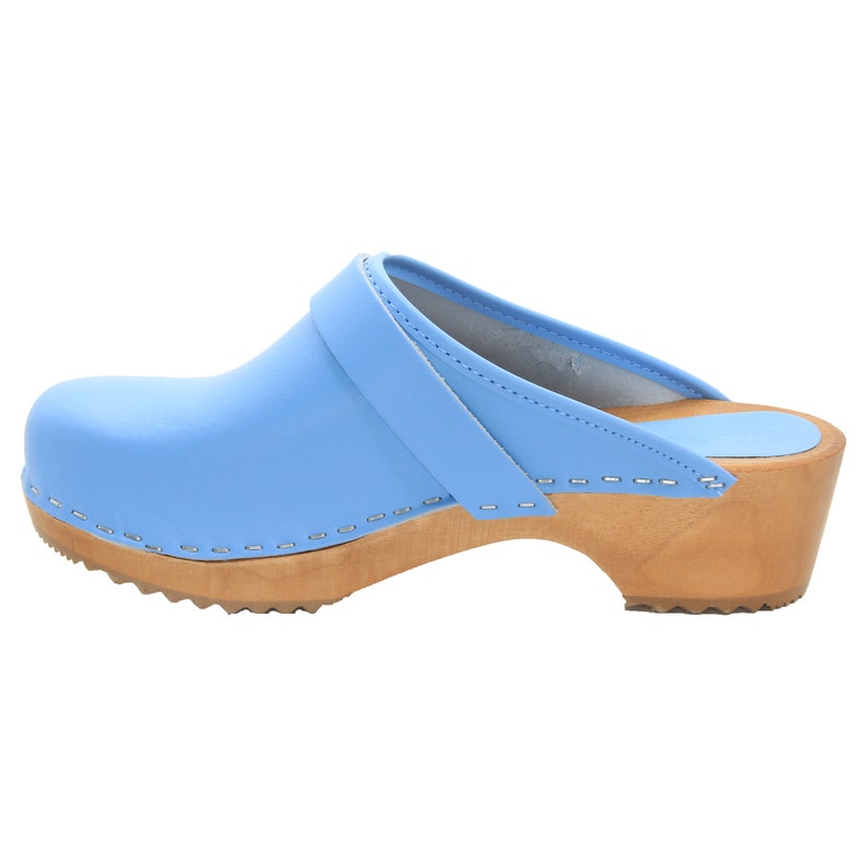 Maja Wood Open Back Light Blue Leather Clogs - Etsy