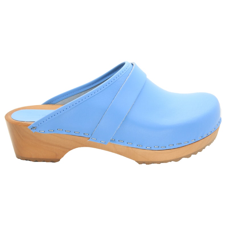 Maja Wood Open Back Light Blue Leather Clogs - Etsy