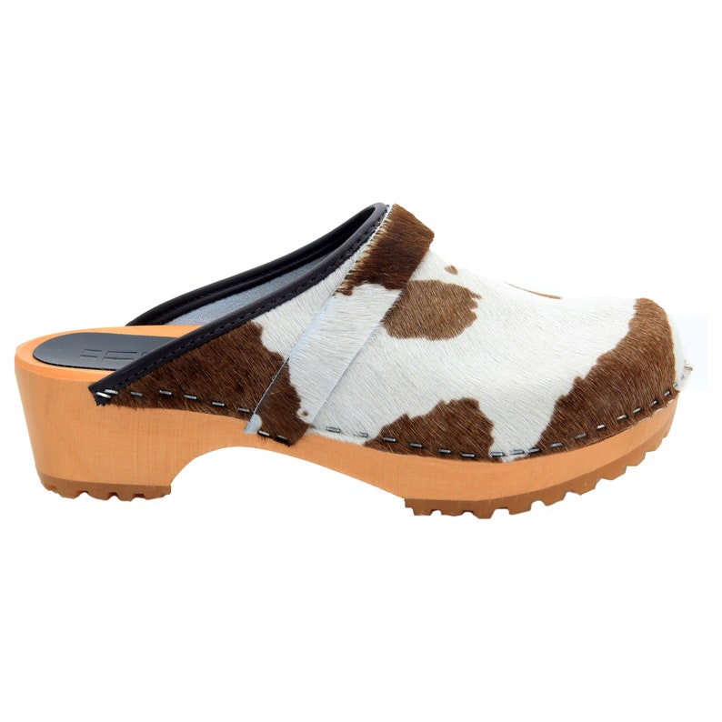 Safari Brown Cow Wood Open Back Leather Clogs - Etsy