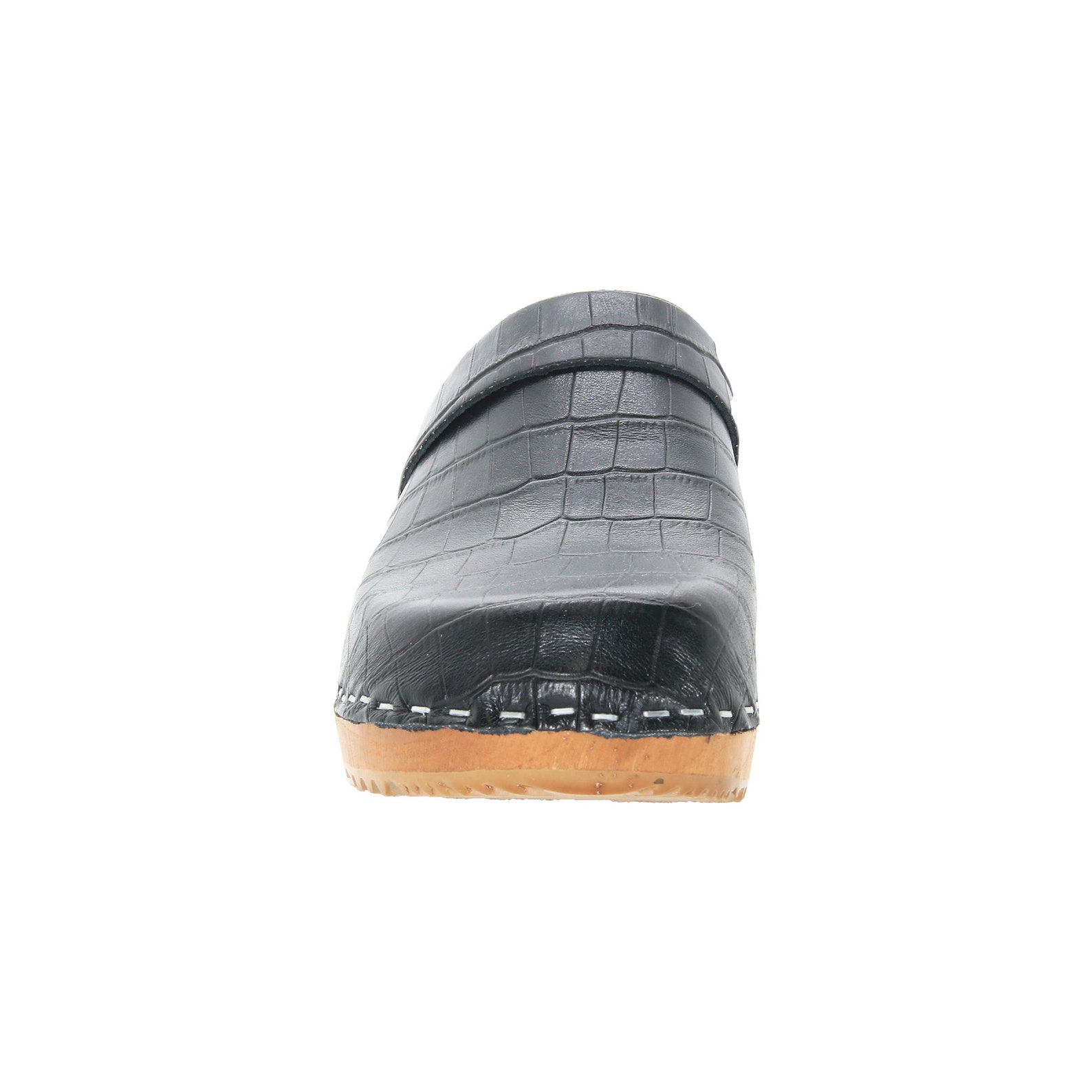 Maja Wood Open Back in Black Croco Leather Clogs - Etsy