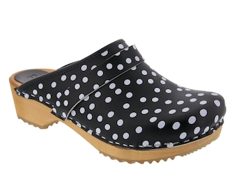 Maja Wood Open Back White Leather Clogs - Etsy