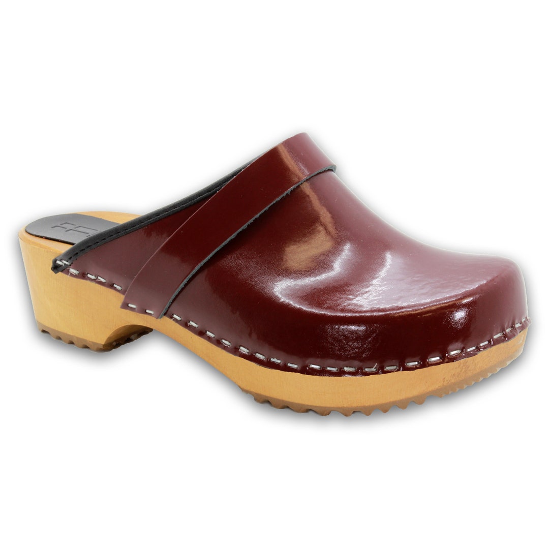 Leia Classic Wood Clogs in Maroon / Wine Patent Leather - Etsy